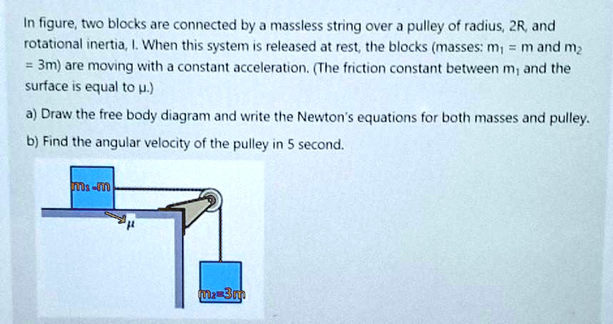 SOLVED: Texts: In the figure, two blocks are connected by a massless string over a pulley of ...