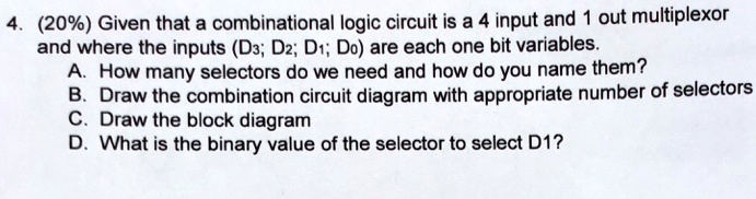 Solved 4 20 Given That A Combinational Logic Circuit Is A 4 Input And 1 Output Multiplexer