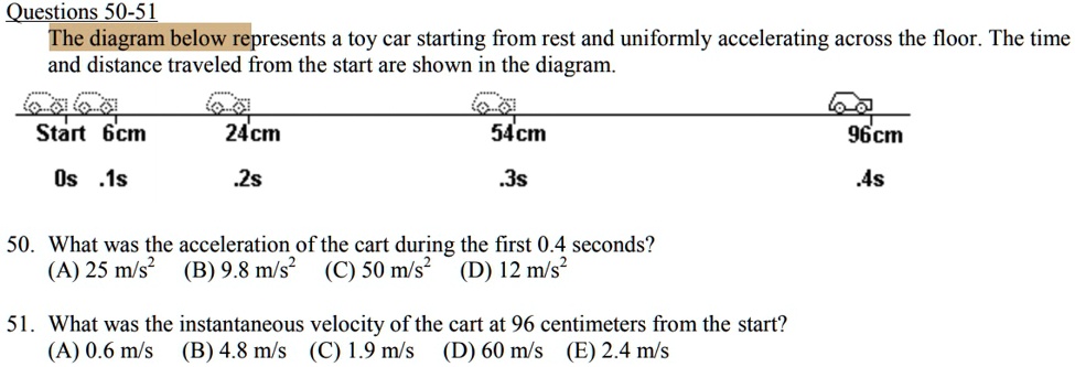 Questions 50-51 The diagram below represents a toy car starting from rest and uniformly ...