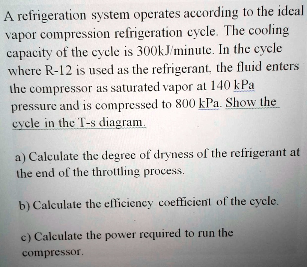 A refrigeration system operates according to the ideal vapor...