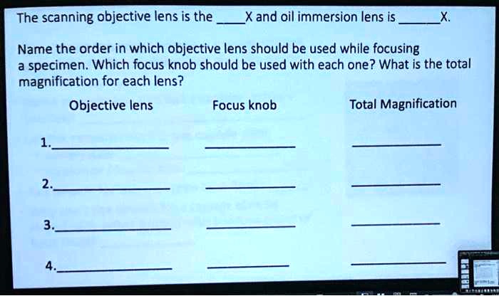 SOLVED: The scanning objective lens is the Xand oil immersion lens is ...