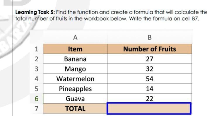 Learning Task 5: Find the function and create a formula that will ...