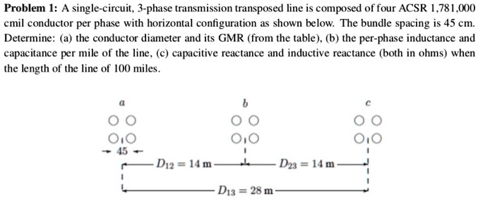 SOLVED: A single-circuit, 3-phase transmission transposed line is composed of four ACSR ...