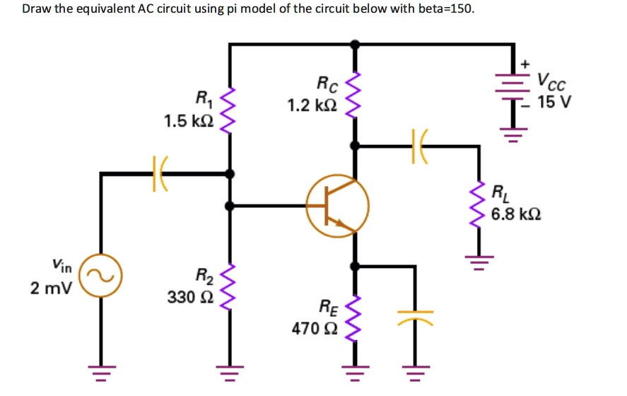 Draw the equivalent AC circuit using the pi model of the circuit below ...