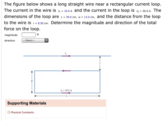 SOLVED: The figure below shows a long straight wire near rectangular current loop The current in ...