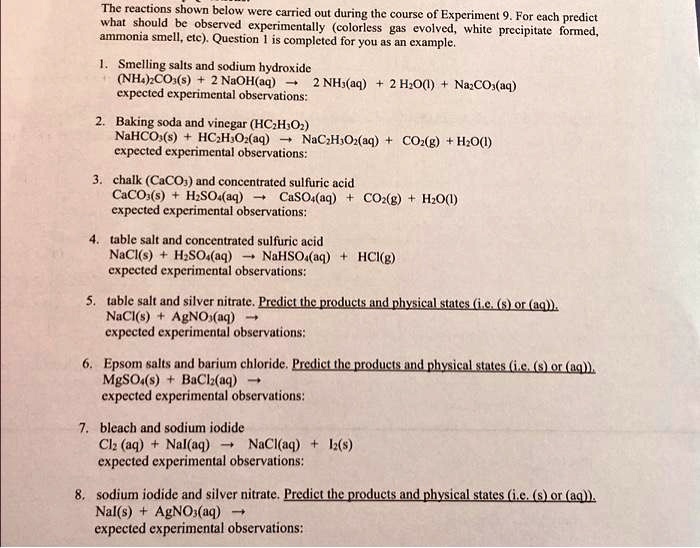 SOLVED: The reactions shown below were carried out during the course of Experiment 9. For each ...