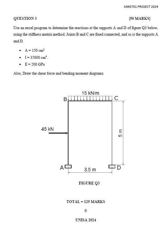 SAN3701 PROJECT 2024 QUESTION 3 [50 MARKS] Use an excel program to ...