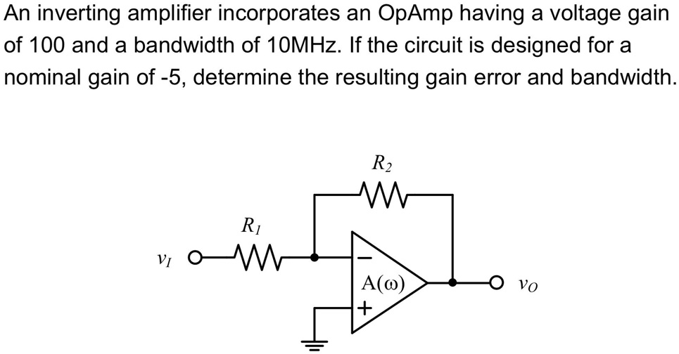 An inverting amplifier incorporates an OpAmp having a voltage gain of ...