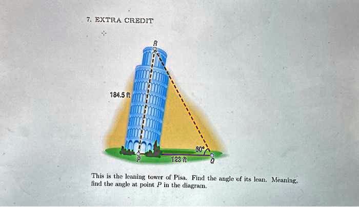 SOLVED: 7. EXTRACREDIT 184.5 1231 This is the Leaning Tower of Pisa ...