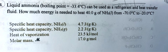 SOLVED: Liquid ammonia (boiling point = -33.4Â°C) can be used as a ...