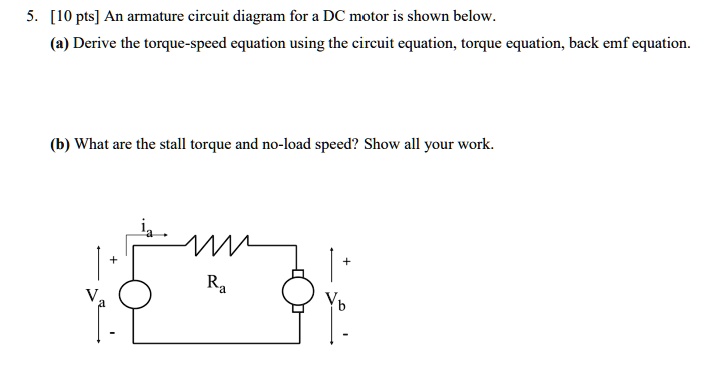 5. [10 pts] An armature circuit diagram for a DC motor is shown below. (a) Derive the torque ...