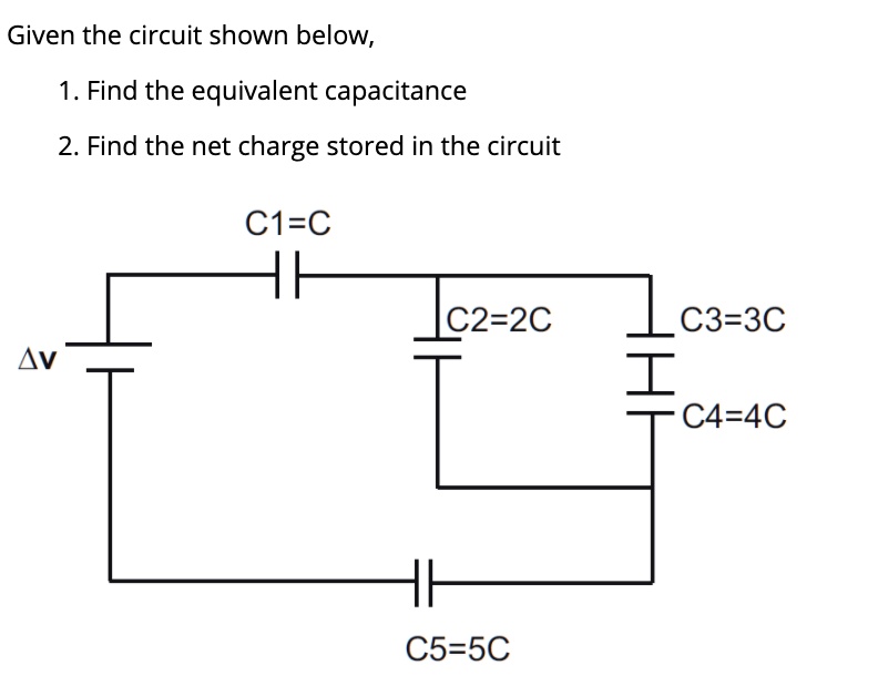 SOLVED: Given the circuit shown below; Find the equivalent capacitance 2. Find the net charge ...