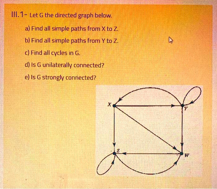 SOLVED: III 1- Let G the directed graph below a) Find all simple paths ...