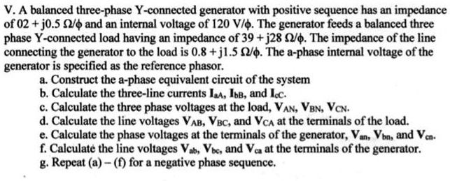 Solved V A Balanced Three Phase Y Connected Generator With Positive Sequence Has An Impedance