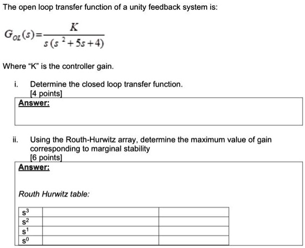 Solved The Open Loop Transfer Function Of A Unity Feedback System Is K Gos S 554 