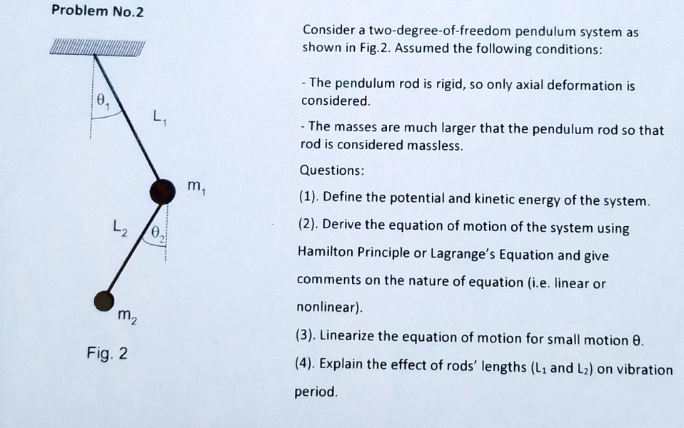 SOLVED: Problem No. 2 Consider a two-degree-of-freedom pendulum system ...