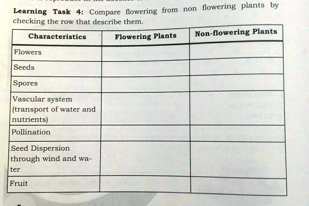 SOLVED: Learning Task 4: Compare flowering and non-flowering plants by ...