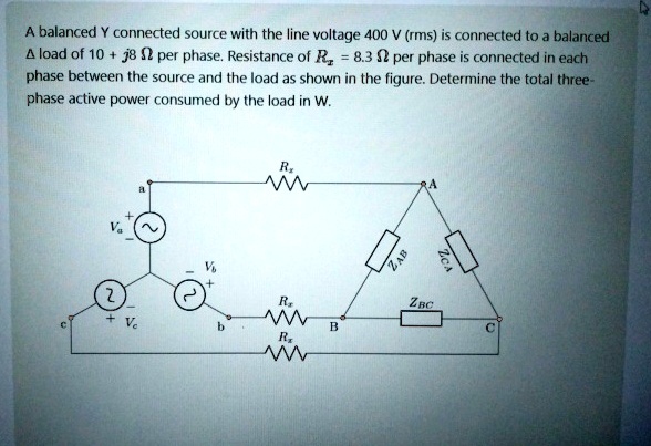 a balanced y connected source with the line voltage 400 v rms is connected to a balanced load of ...