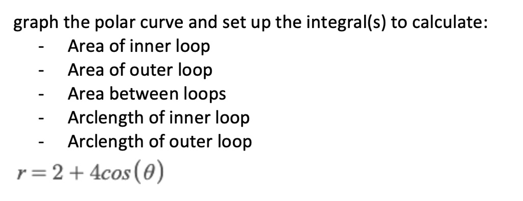 SOLVED: Graph the polar curve and set up the integrals to calculate ...