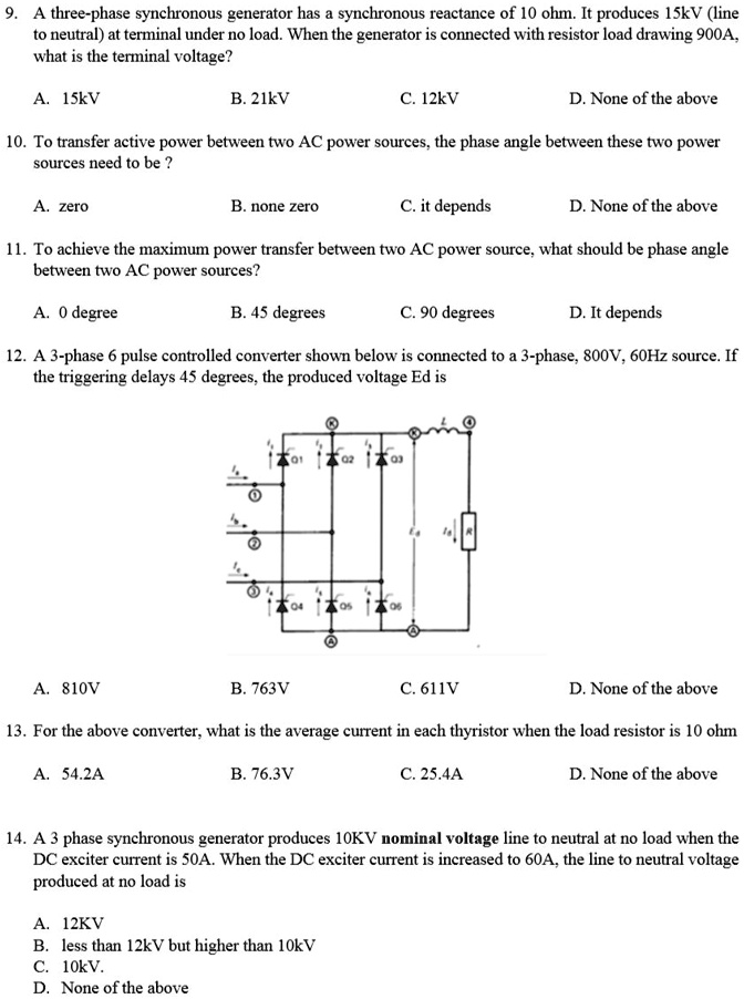 SOLVED: A three-phase synchronous generator has a synchronous reactance of 10 ohms. It produces ...