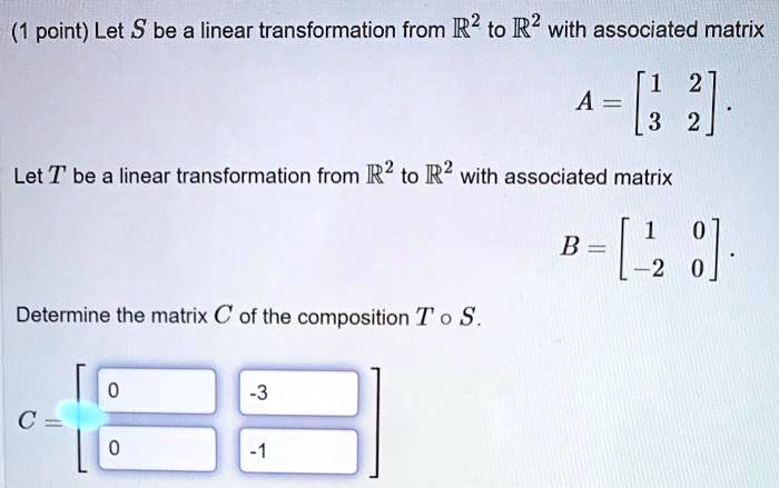 (1 point) Let S be a linear transformation from ℝ^2 to ℝ^2 with ...
