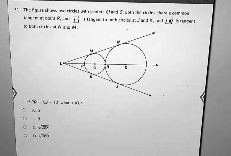 SOLVED: The figure shows two circles with centers Q and O. Both circles share a common tangent ...
