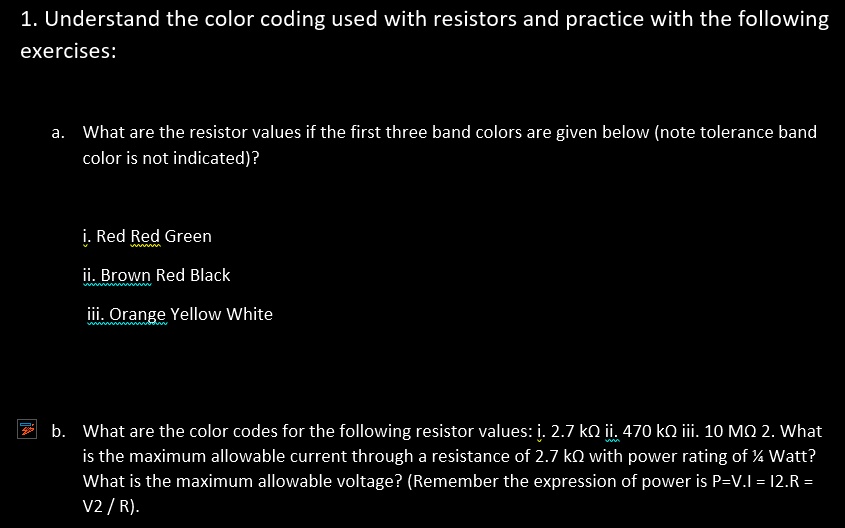 SOLVED: Understand the color coding used with resistors and practice ...