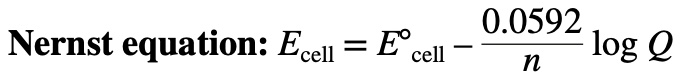 00592 nernst equation ecell e cell n log q 59923