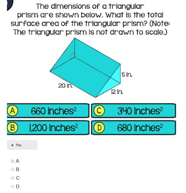 The dimensions of a triangular prism are shown below. What is the total ...