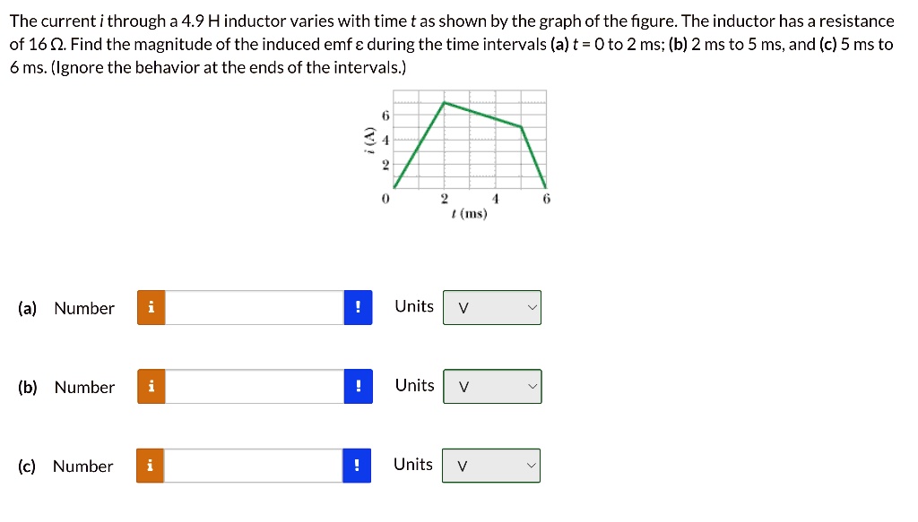 the current i through a 49 h inductor varies with time t as shown by ...