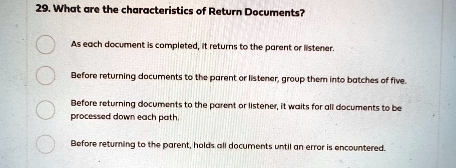 29. What are the characteristics of Return Documents? As each document ...