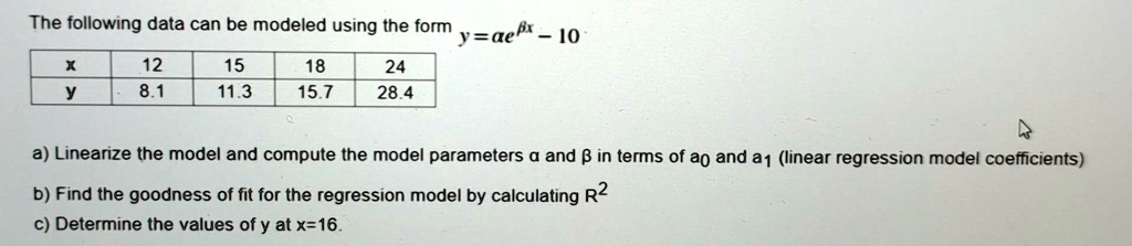 SOLVED: The following data can be modeled using the form M1 J=ae 10 12 ...