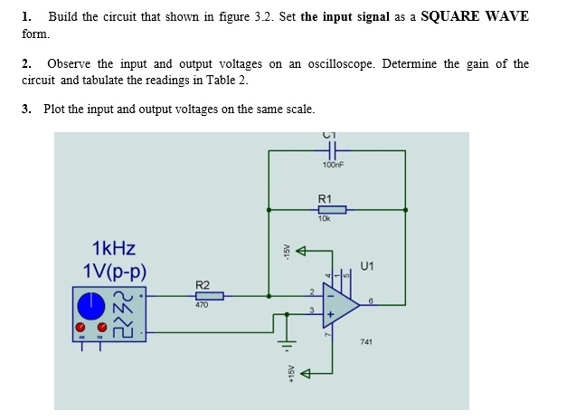 SOLVED: Build the circuit that is shown in Figure 3.2. Set the input signal as a SQUARE WAVE ...