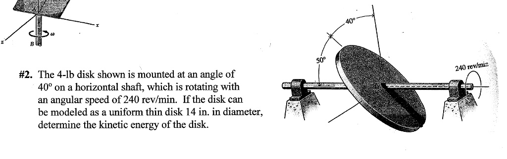 SOLVED: The 4-lb disk shown is mounted at an angle of 40Â° on a ...