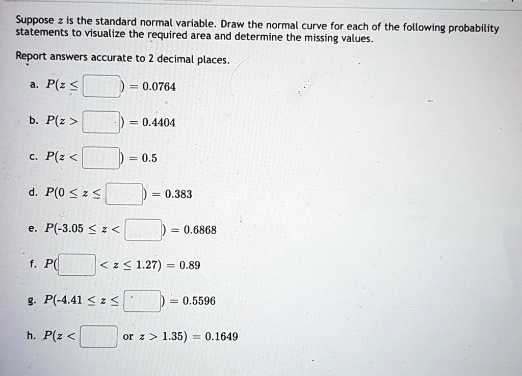 SOLVED: please include calculations Suppose z is the standard normal ...