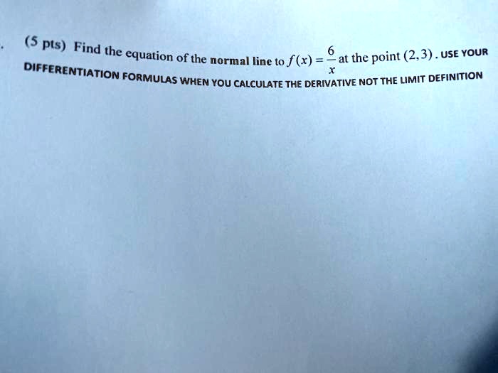 SOLVED:5 pts) Find the equation of the normal line to f (x) the point ...