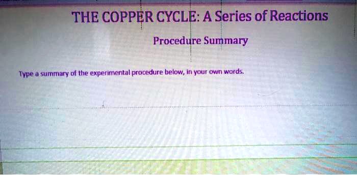 The copper cycle a series of reactions procedure summary...