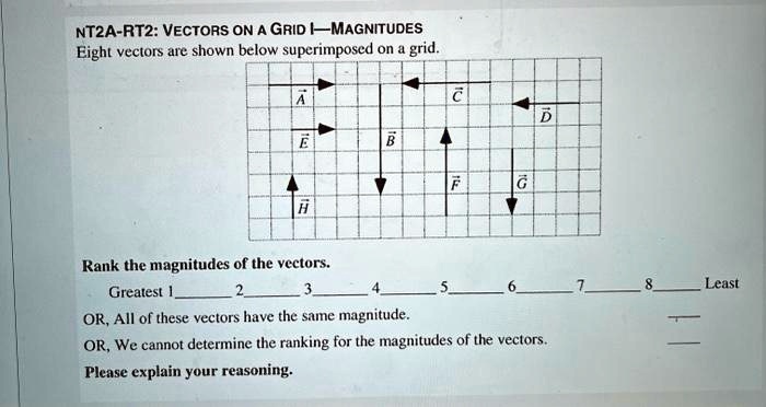 NT2A-RT2: VECTORS ON A GRID I-MAGNITUDES Eight vectors are shown below ...