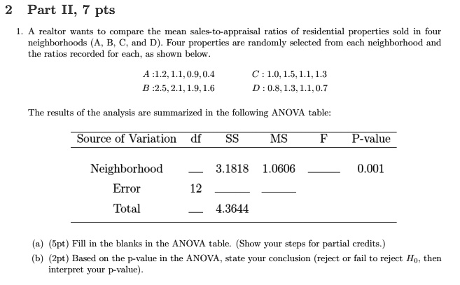 SOLVED: Part II; pts A realtor wants to compare the mean sales-to ...