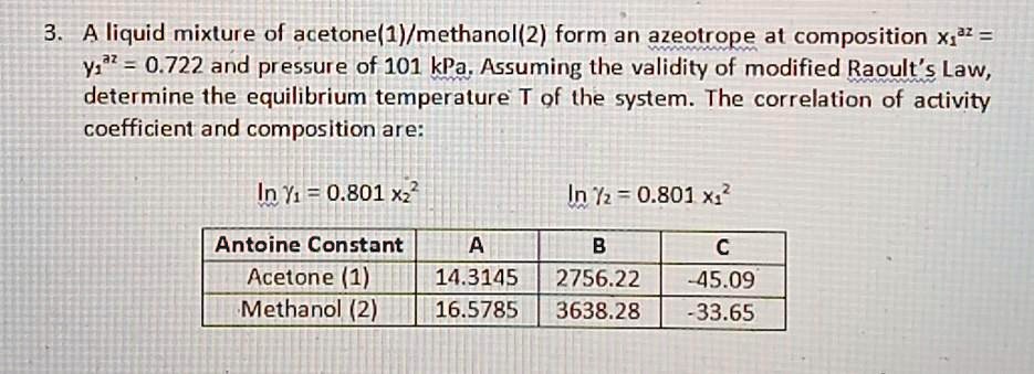 3 a liquid mixture of acetone1methanol2 form an azeotrope at ...