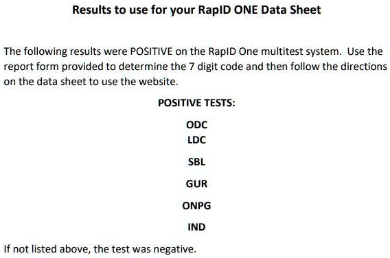 SOLVED:Results to use for your RapID ONE Data Sheet The following ...