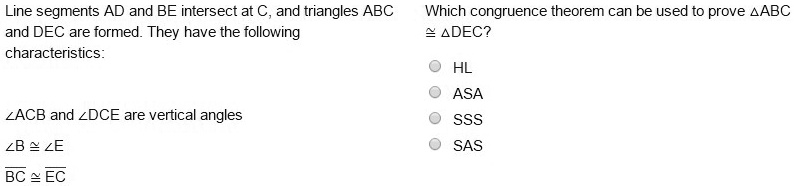Line segments AD and BE intersect at C, and triangles ABC and DEC are ...