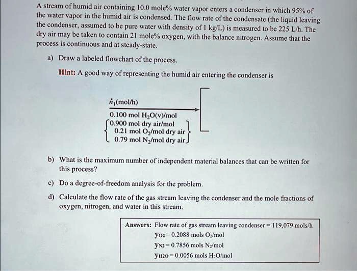 SOLVED: A stream of humid air containing 10.0 mole% water vapor enters ...