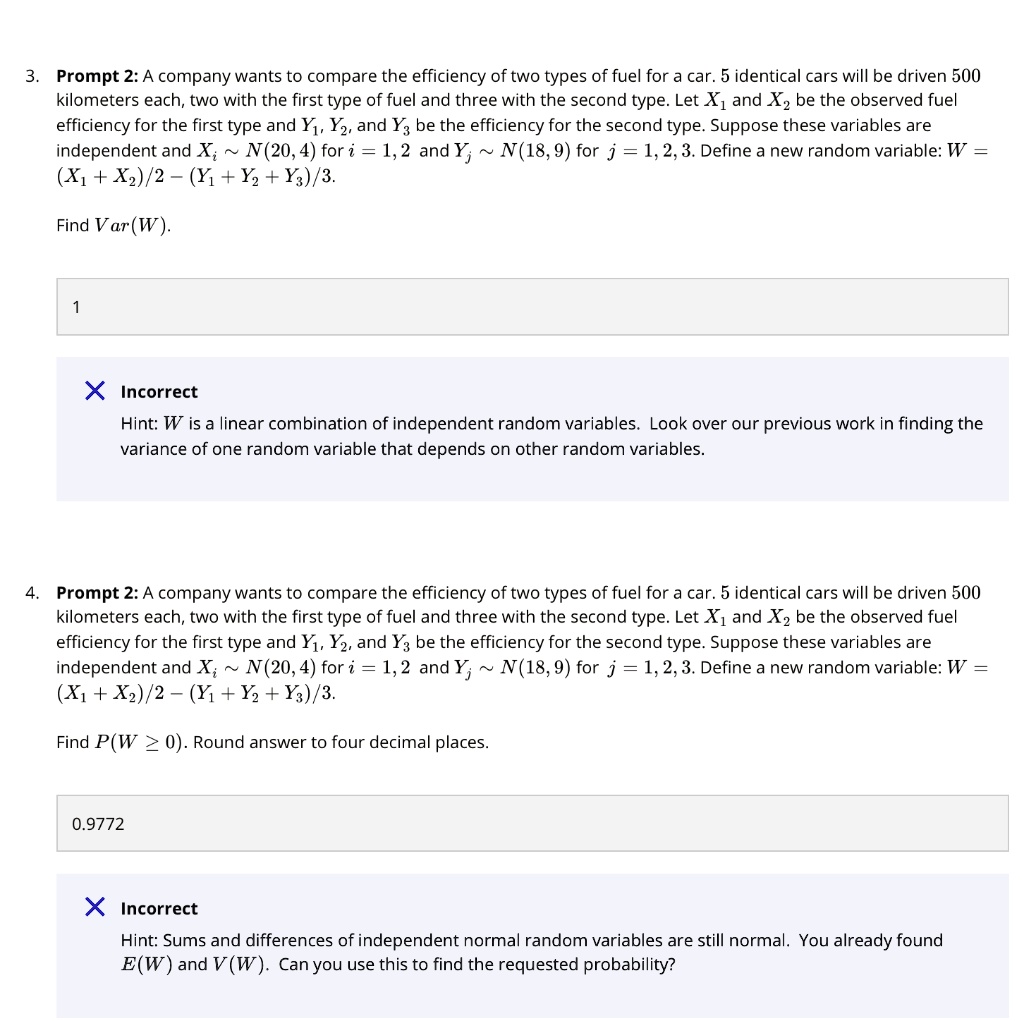 prompt 2 a company wants to compare the efficiency of two types of fuel ...