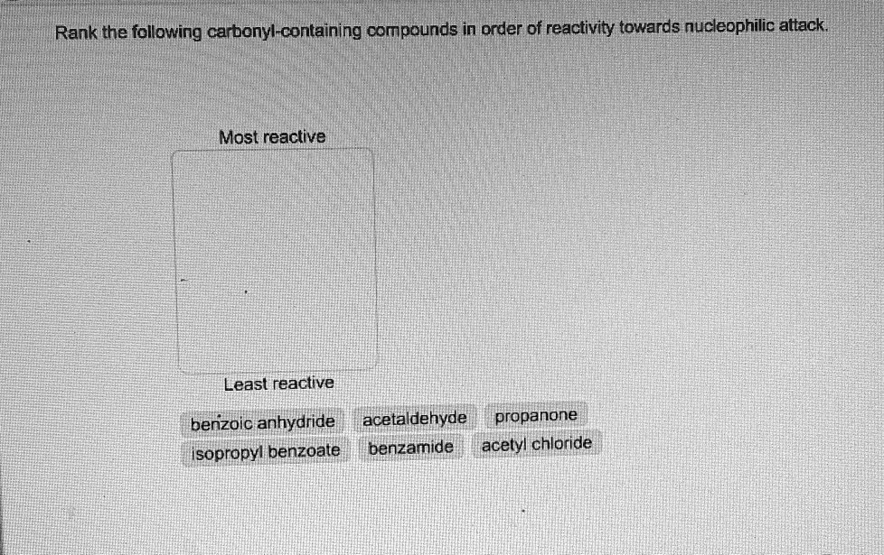 SOLVED: Rank the following carbonyl-containing compounds in order of reactivity towards ...
