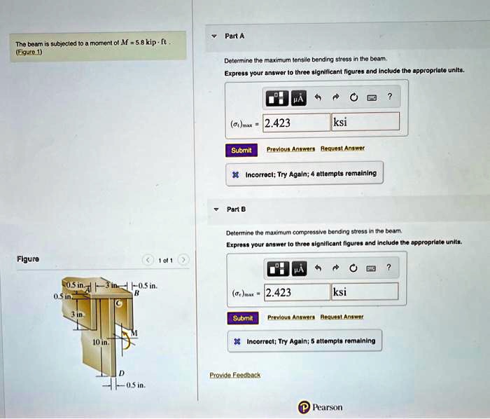 The beam is subjected to a moment of M = 5.8 kip-ft (Figure 1) Figure ...