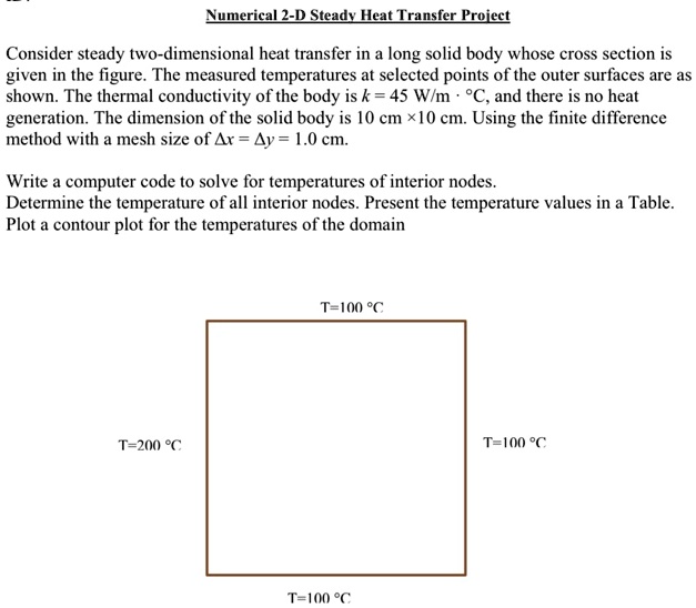 SOLVED: Numerical 2-D Steady Heat Transfer Project Consider steady two ...