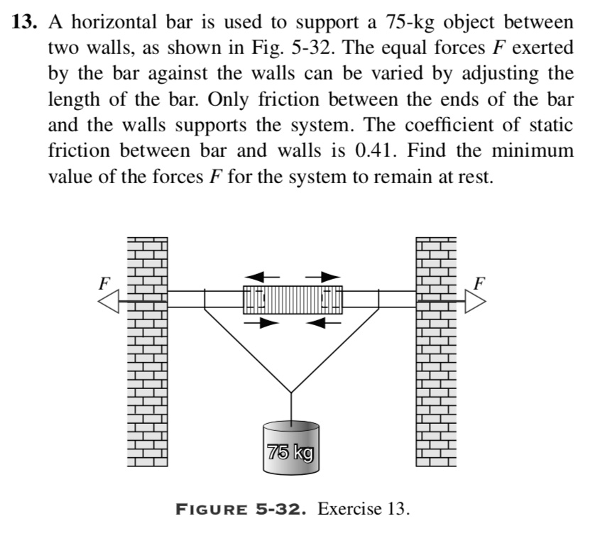 13. A horizontal bar is used to support a 75-kg object...