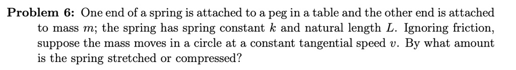 SOLVED: Problem 6: One end of a spring is attached to a peg in a table ...