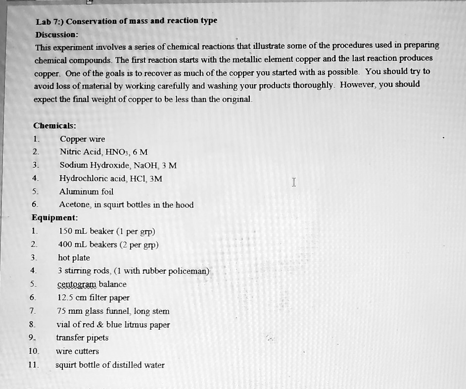 SOLVED: Lab 7: Conservation of Mass and Reaction Type Discussion: This ...
